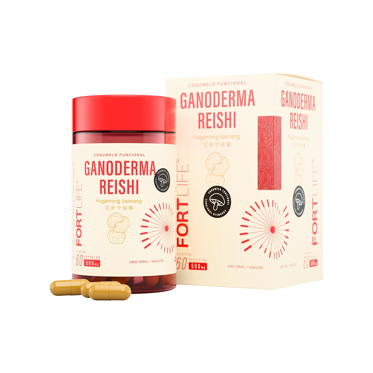 Ganoderma Reishi 500mg 60 Cápsulas - FORTLIFE Pharma