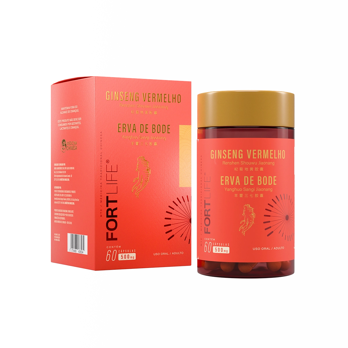 Ginseng Vermelho + Erva de Bode 500mg 60 Cápsulas - FORTLIFE Pharma