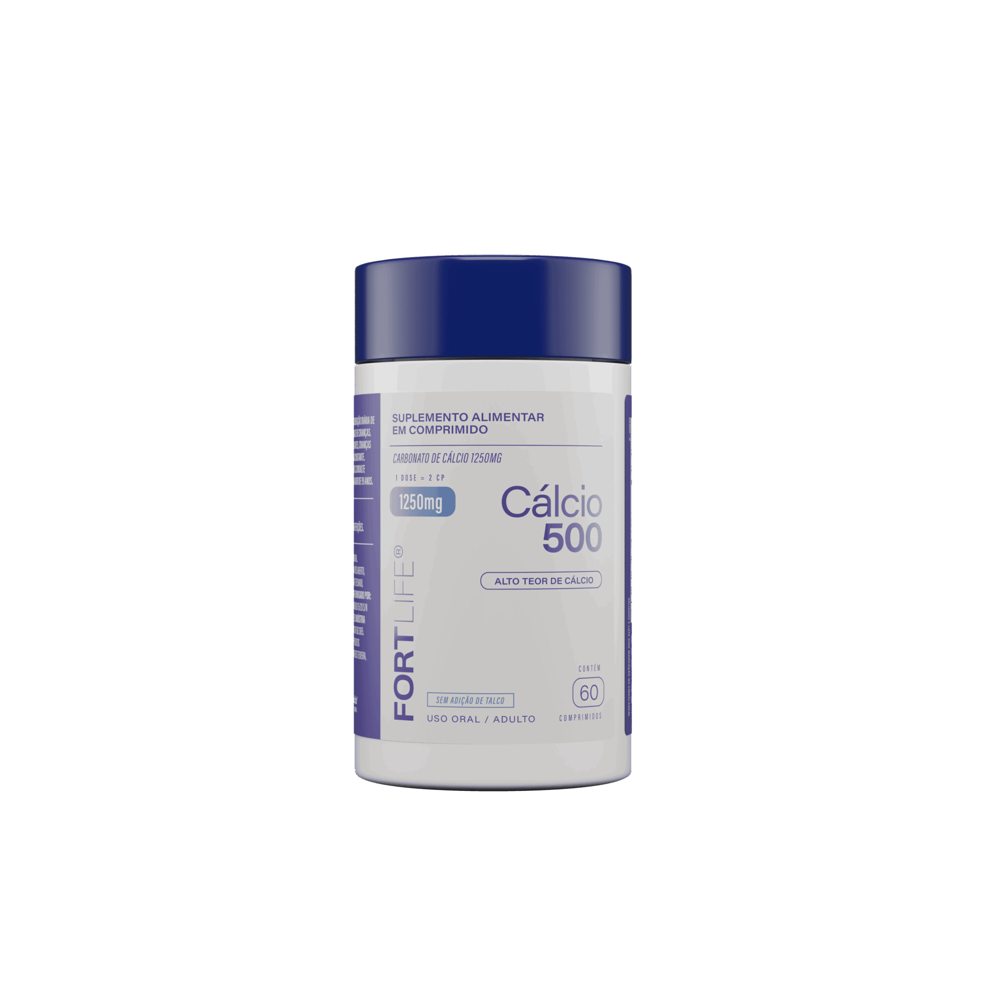 Cálcio 500 - Carbonato de Cálcio 1250mg 60 Comprimidos - FORTLIFE Pharma